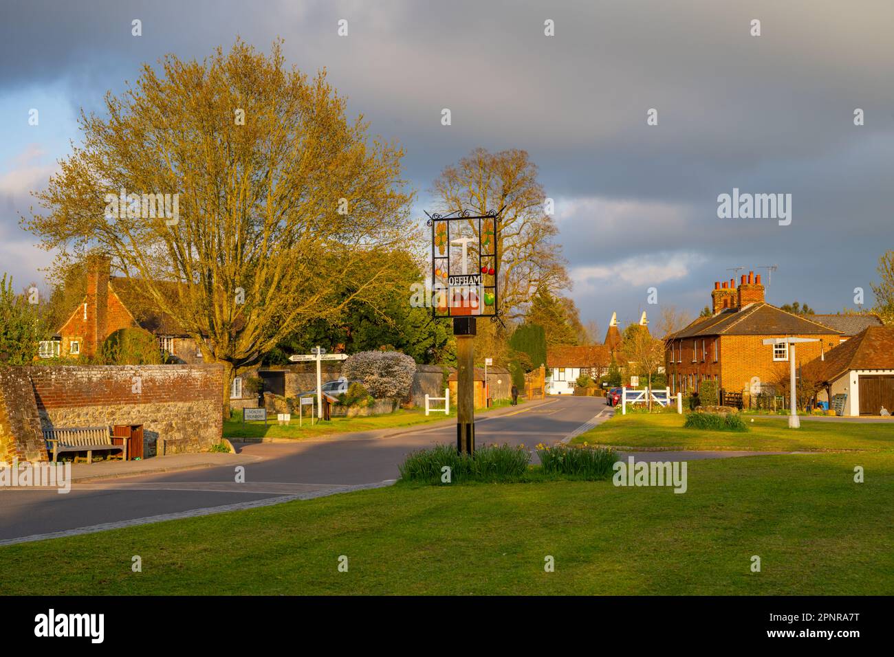 The Village sign on the village green Offham Kent Stock Photo - Alamy