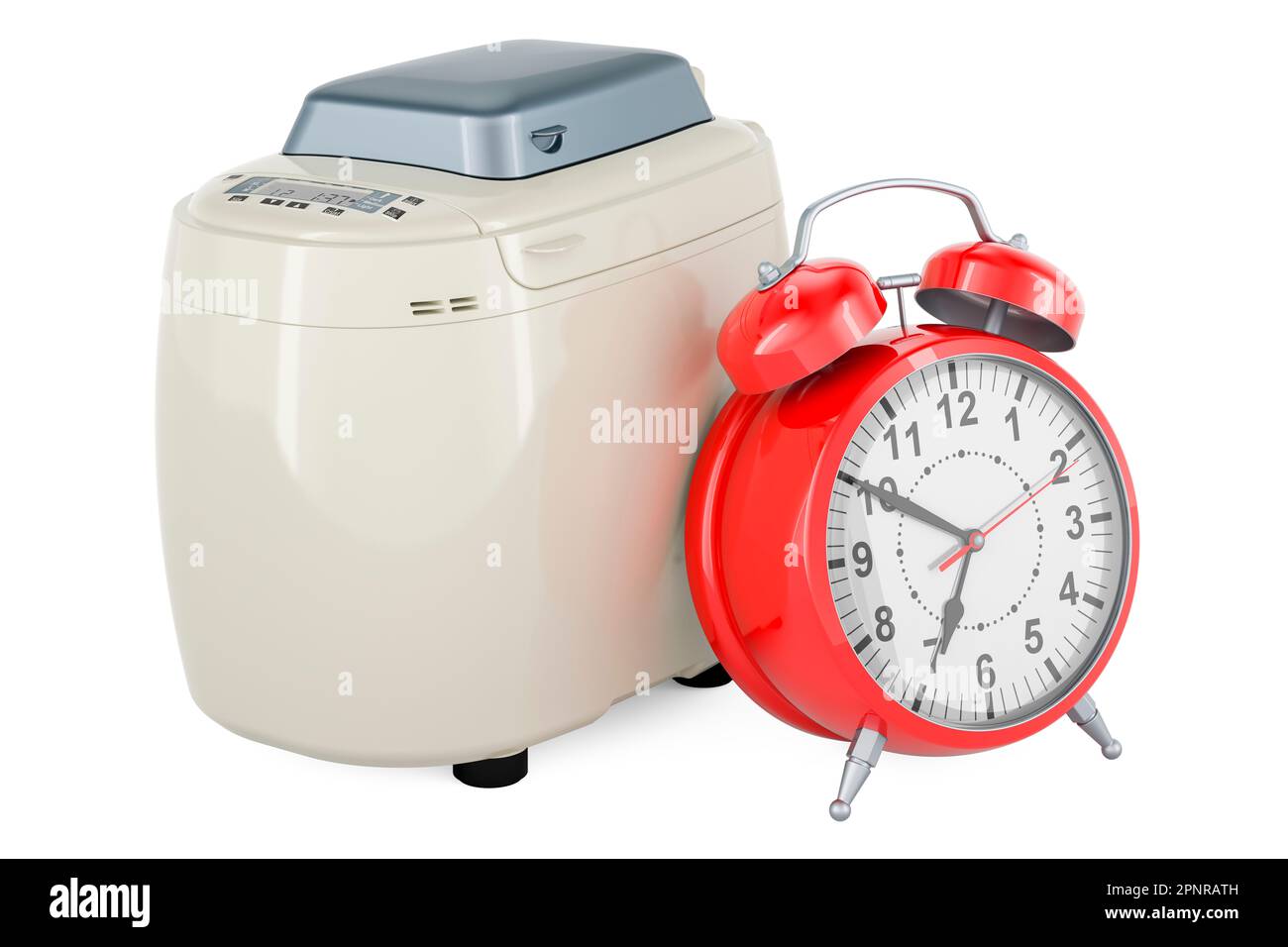Bread making machine with alarm clock, 3D rendering isolated on white ...