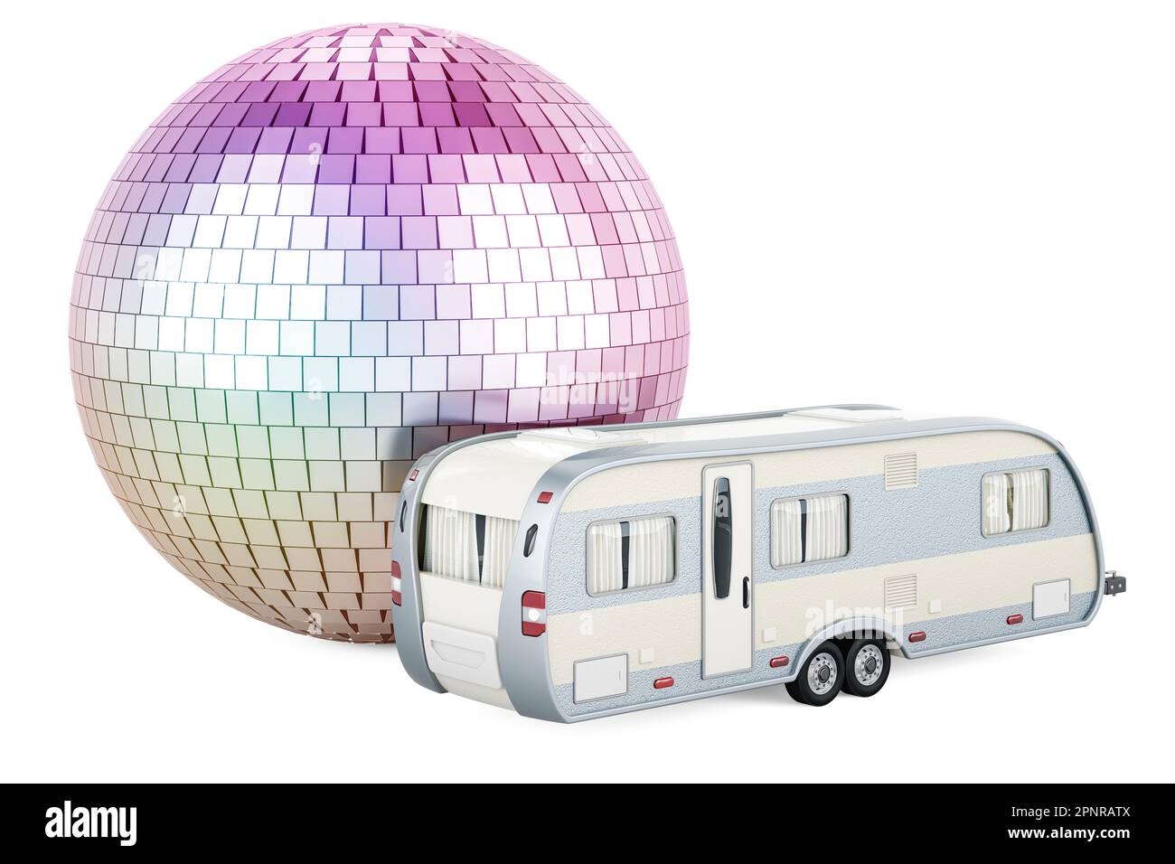 Caravan with mirror disco ball. 3D rendering isolated on white ...
