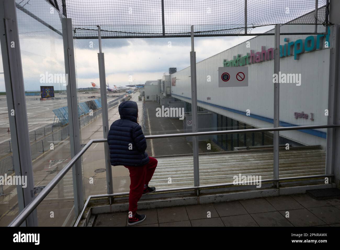 Hahn, Germany. 20th Apr, 2023. Passengers stand on the observation deck ...