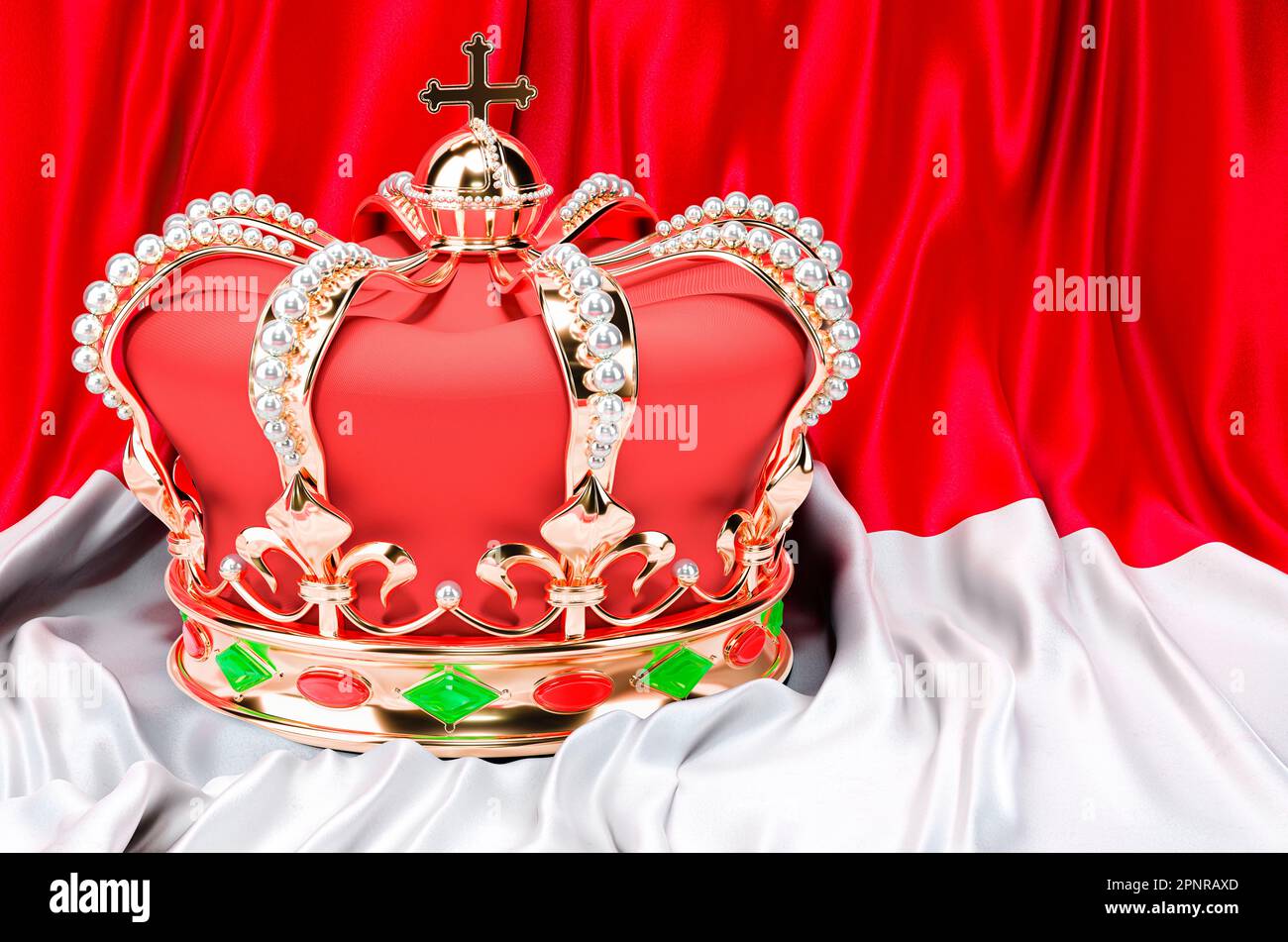 Royal golden crown with jewels on the Principality of Monaco flag ...