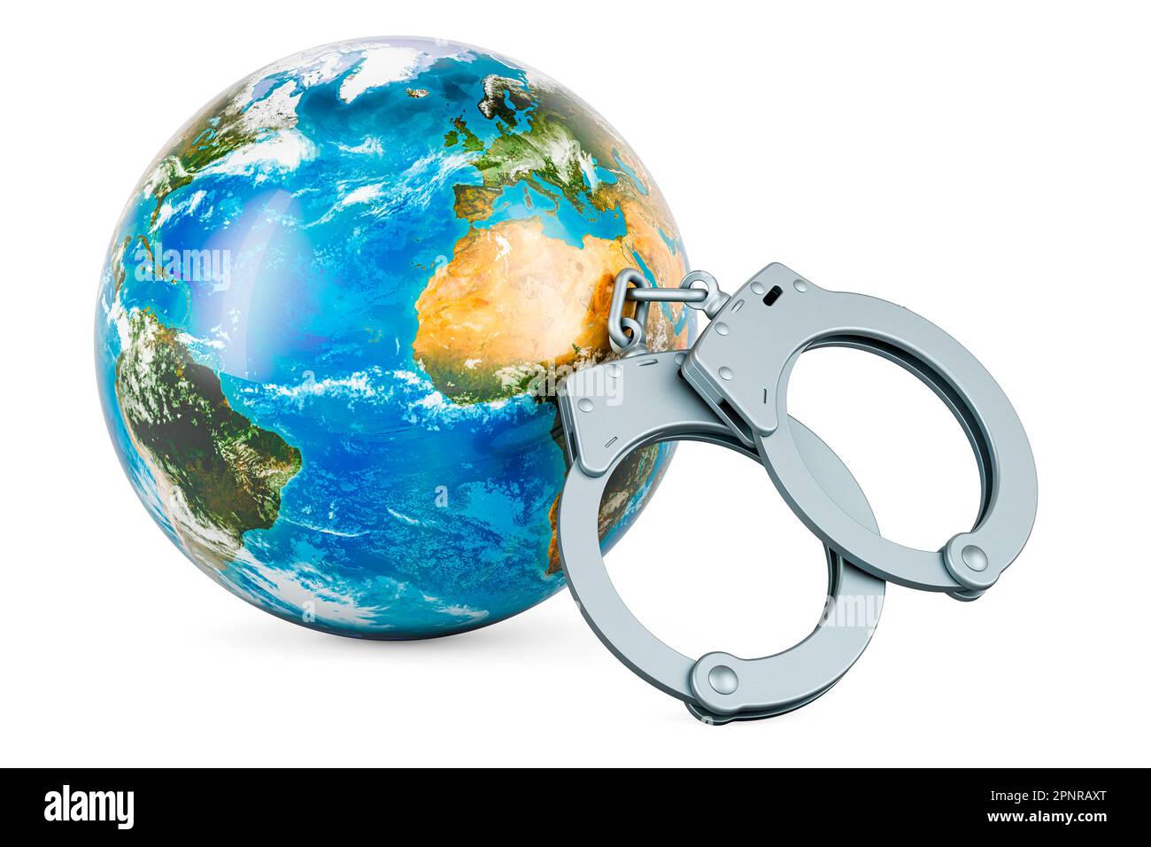 Handcuffs with Earth Globe, 3D rendering isolated on white background ...