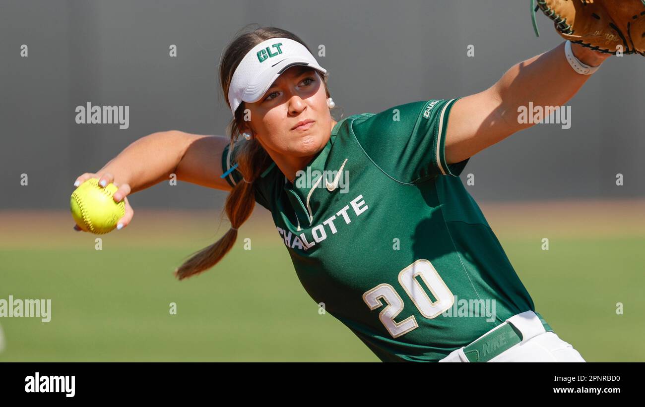 Charlotte's Arianna Rodi throws before an NCAA softball game against ...