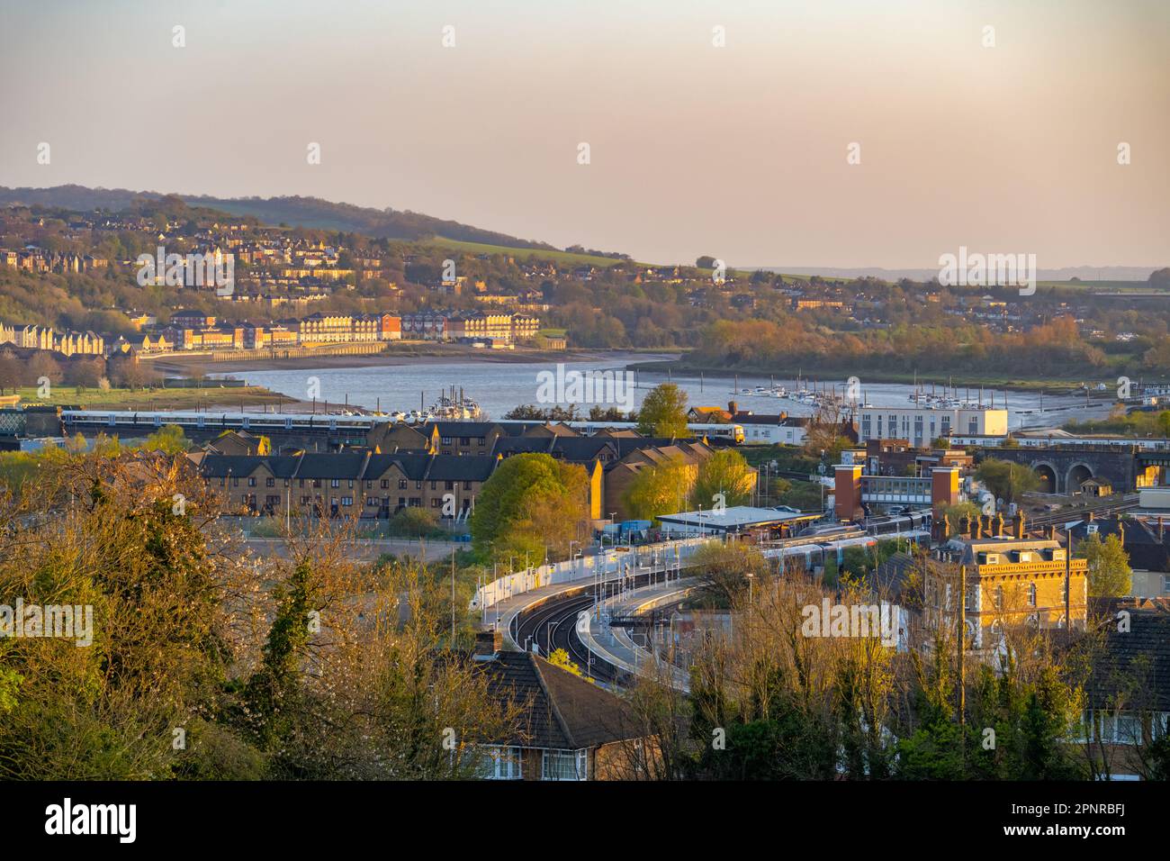 Housing on the banks of the Medway at Rochester and Strood station From ...