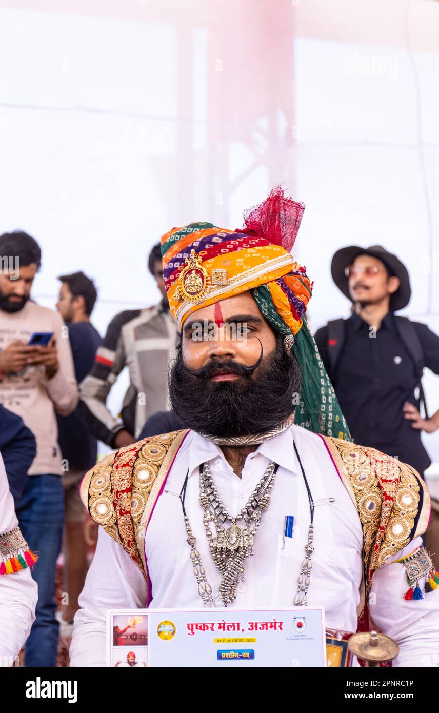 Pushkar fair, Portrait of an rajasthani rajput male with beard and ...