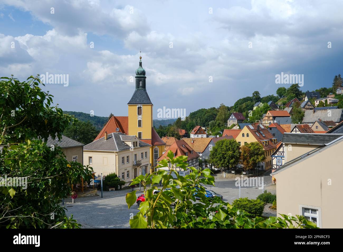 View over the market square of the town of Hohnstein in Saxon ...