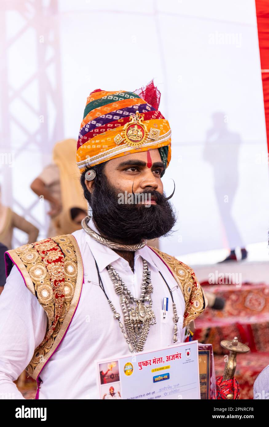 Pushkar fair, Portrait of an rajasthani rajput male with beard and ...