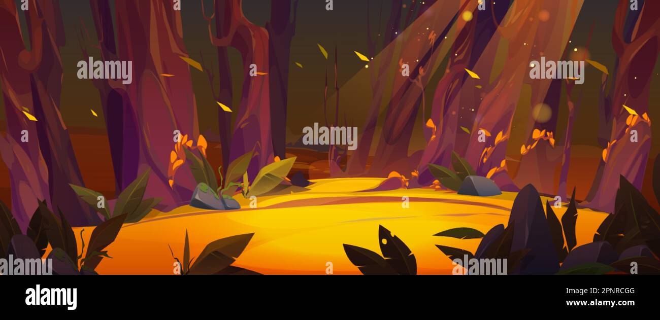 Fantasy forest glade cartoon vector illustration. Magic autumn woodland ...