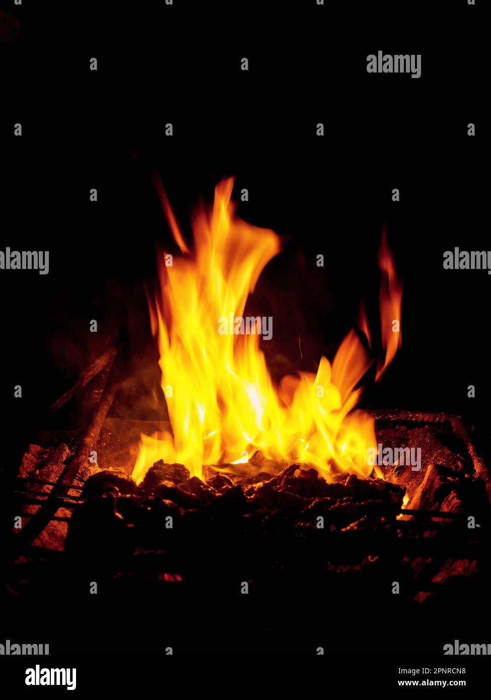 heat and fire energy. textured flames in fireplace. hot temperature ...