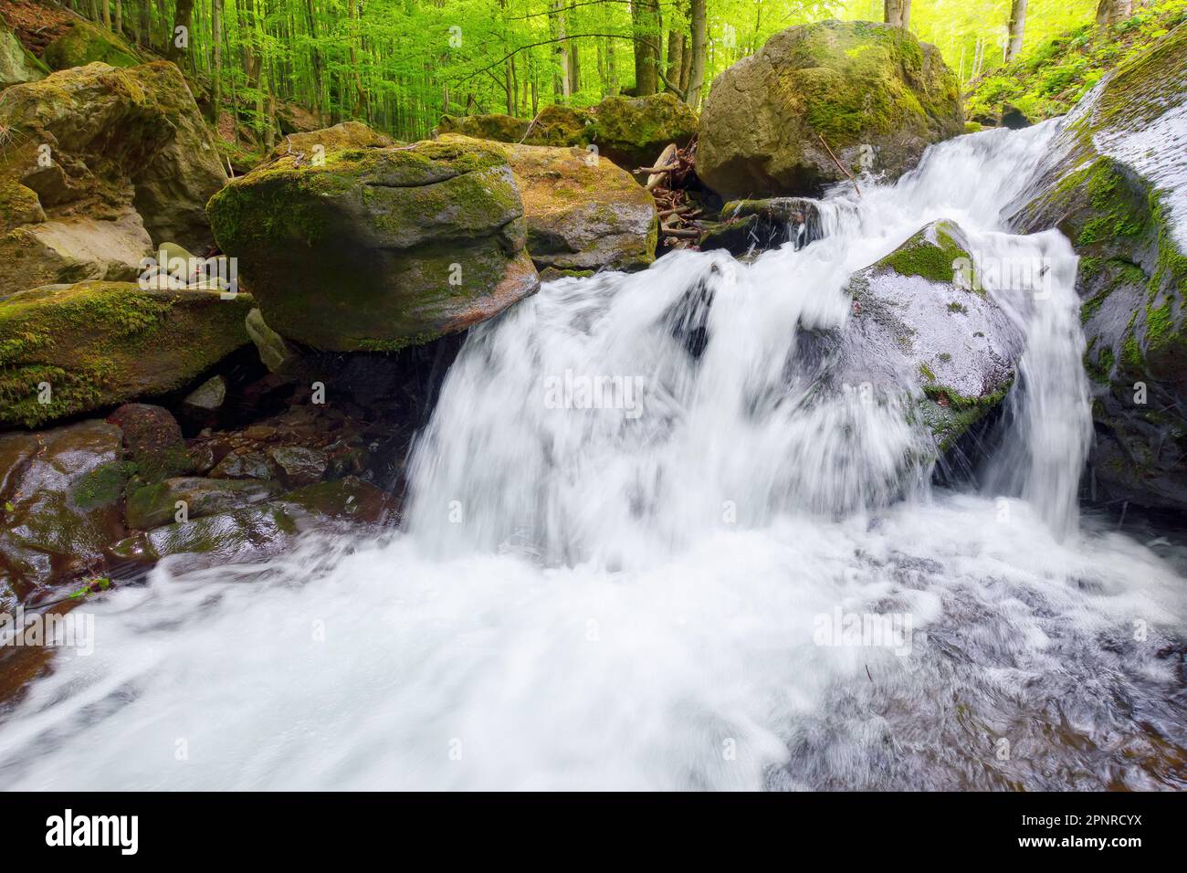 waterfall among the rocks. creek in the forest. clear water in nature ...