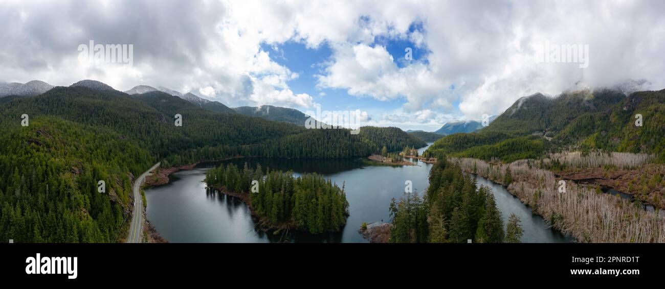 Aerial Panoramic View of Canadian Mountain Landscape and Lake Stock ...