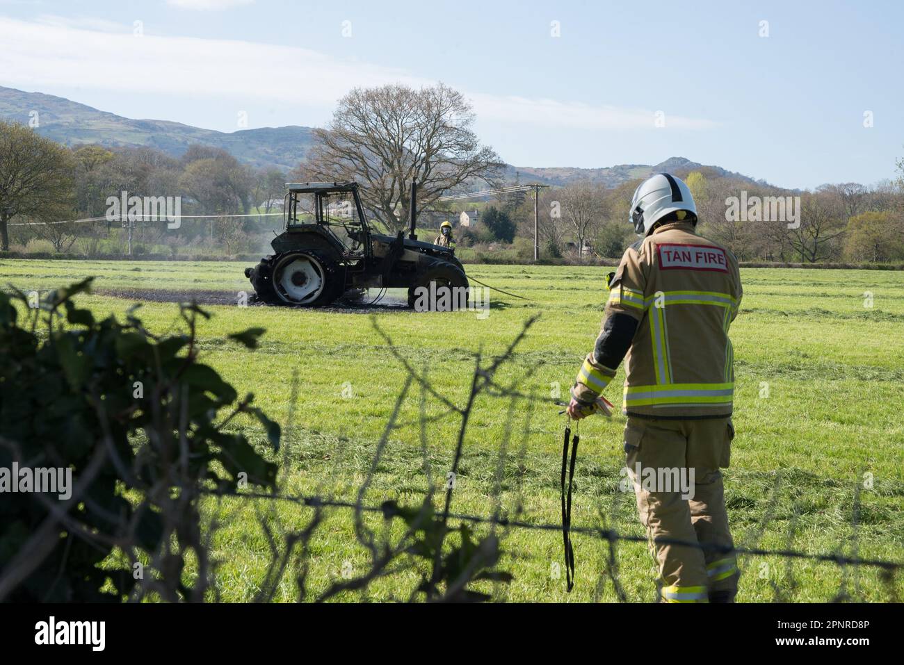North Wales Fire and Rescue Service put out a Tractor Fire, Tal-Y-Cafn ...