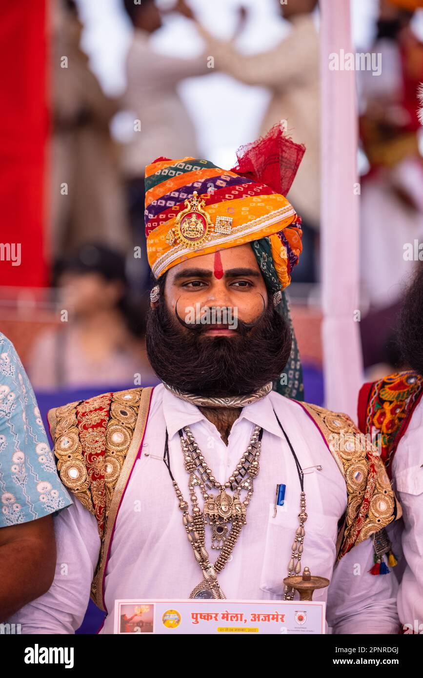 Pushkar fair, Portrait of an rajasthani rajput male with beard and ...