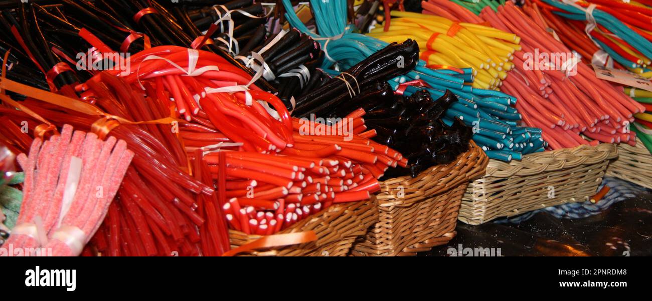 A Colourful Display of Candy Liquorish Sticks Stock Photo - Alamy