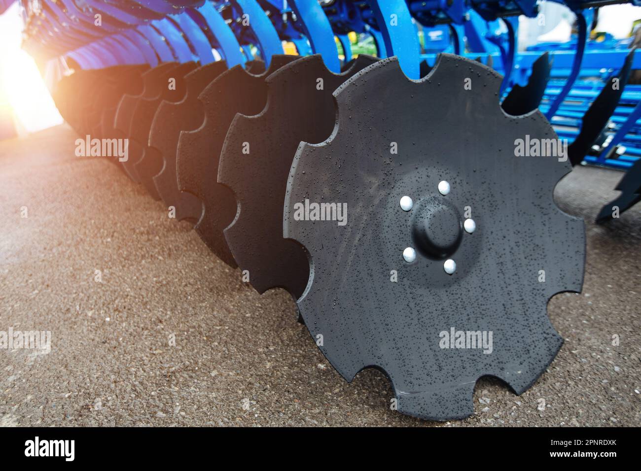 Working parts of new modern agricultural disc cultivator or harrow ...