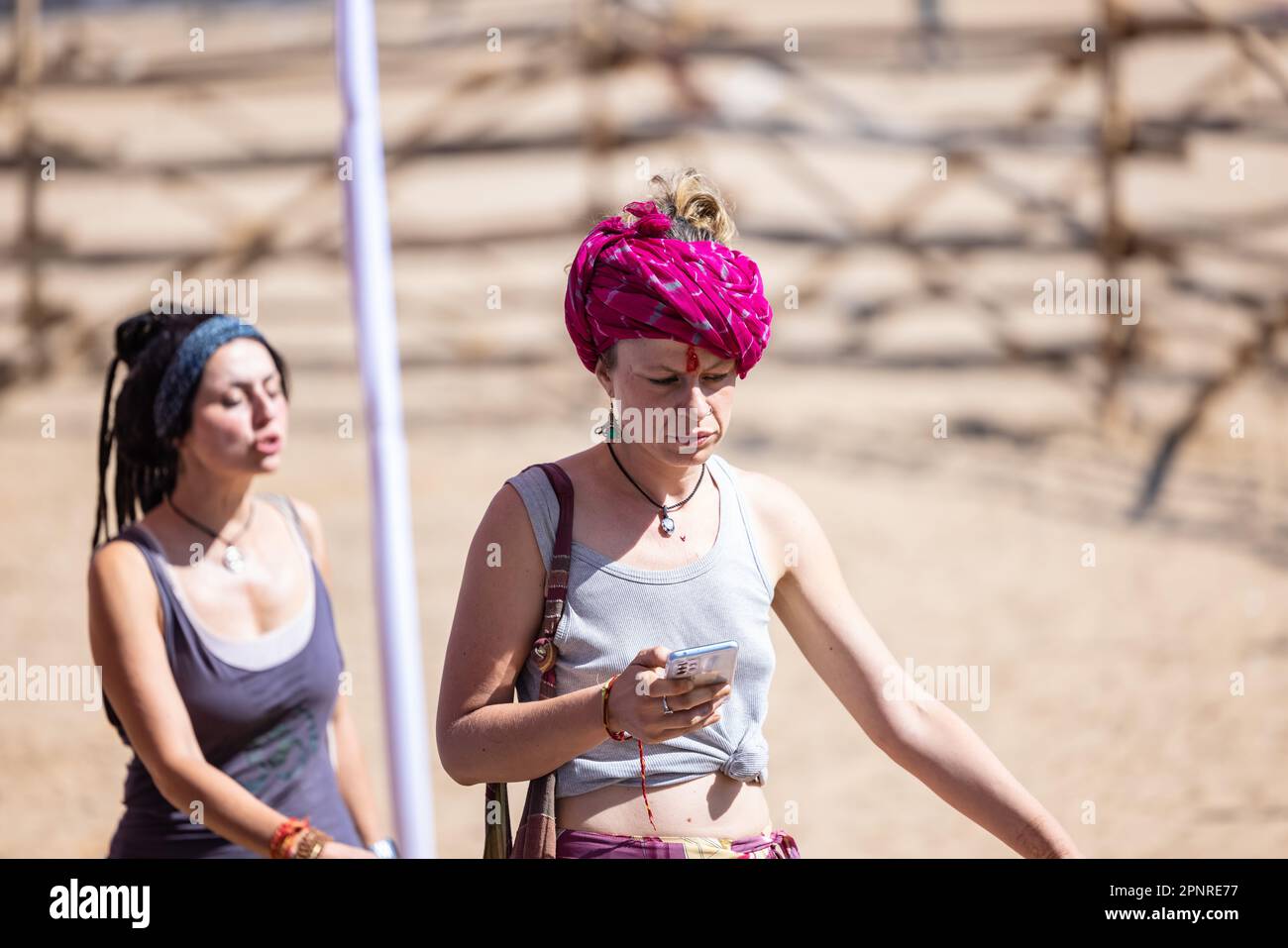Pushkar fair, Portrait of foreigner tourist at fair ground while ...