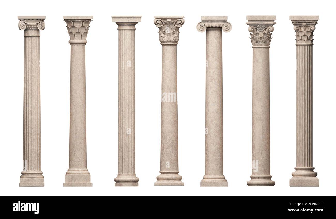 3d illustration. Set of vintage classic marble columns pillars Stock ...