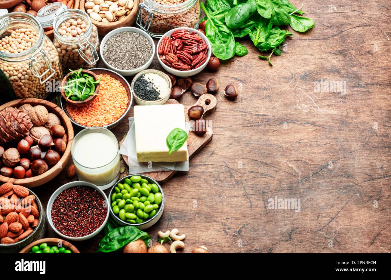 Vegan protein food background. Full set of plant based vegetarian food ...