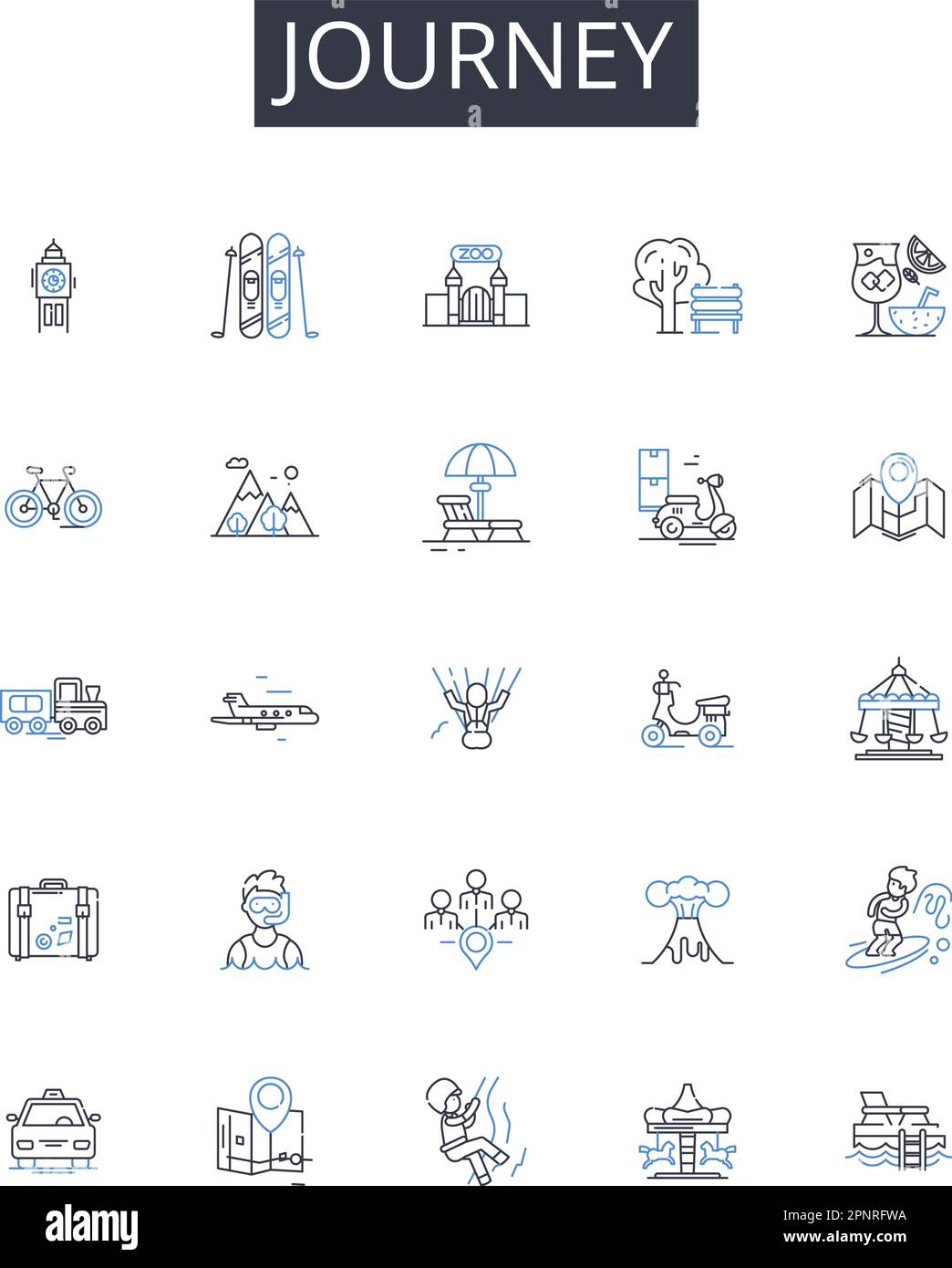Journey line icons collection. Adventure, Voyage, Excursion, Passage ...