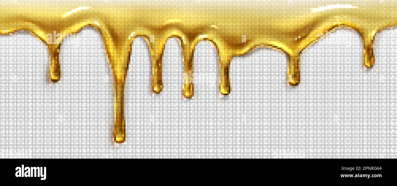 Realistic oil or honey flow isolated on transparent background. Vector illustration of yellow ...
