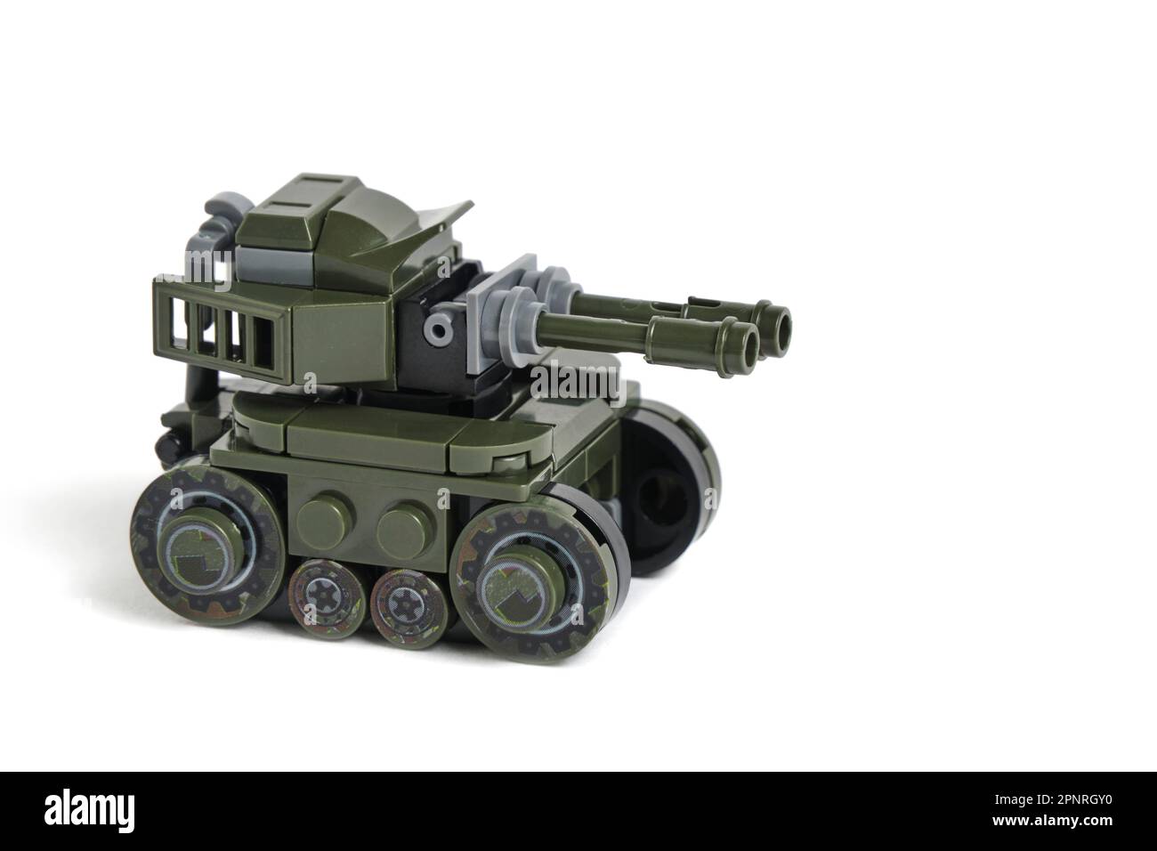 Toy tank green, military color, constructor white background,isolate ...