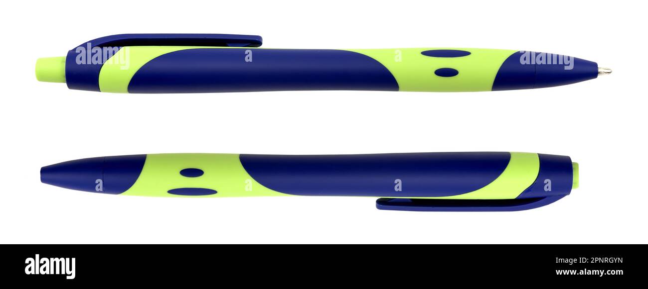 Blue ballpoint pen on a white background. Note pen Stock Photo - Alamy