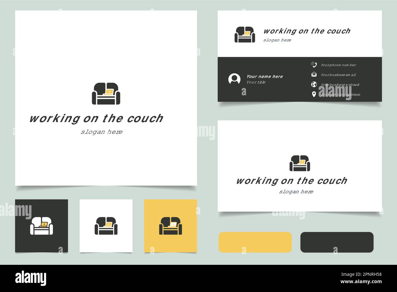 Working on the couch logo design with editable slogan. Branding book ...