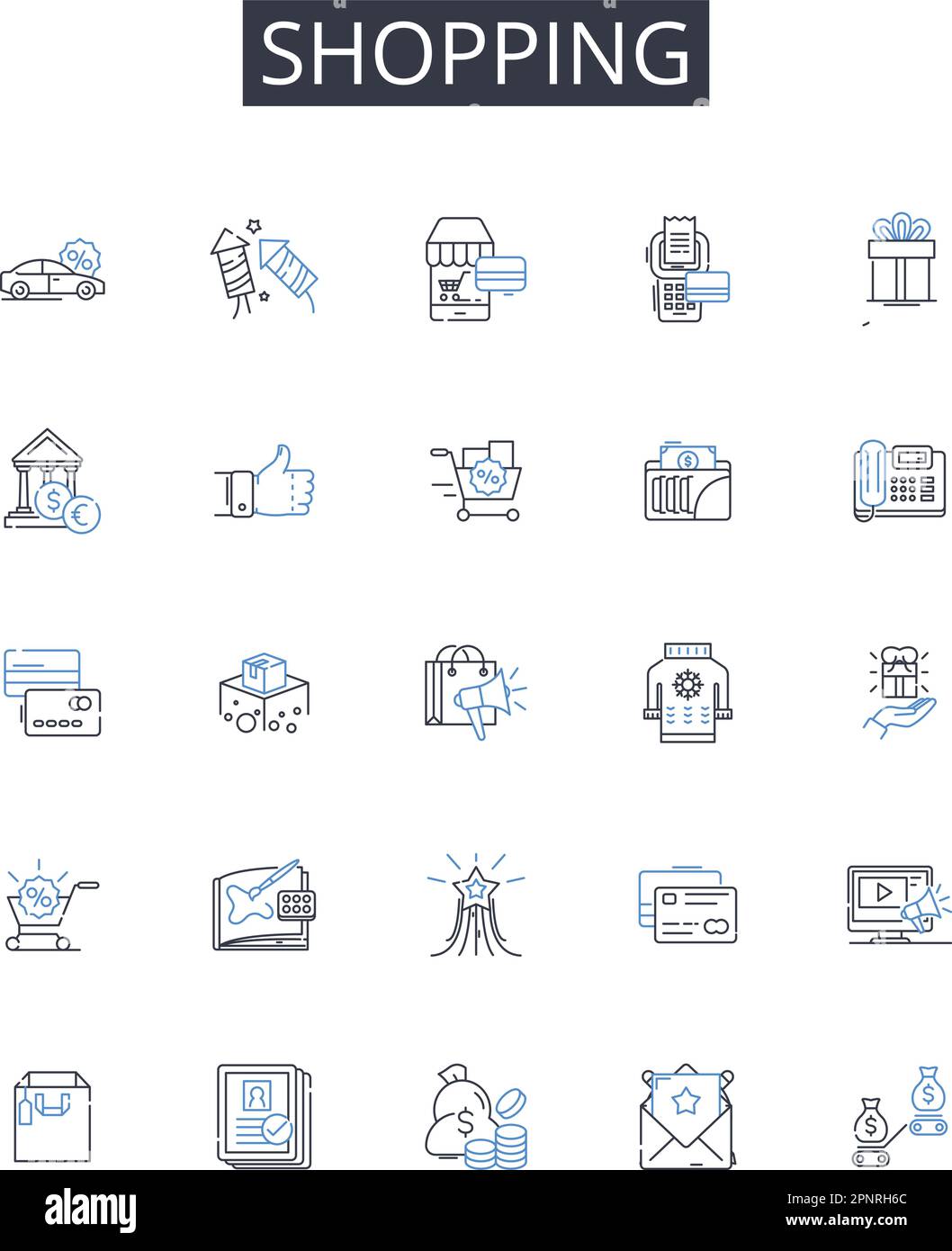Shopping line icons collection. Retail therapy, Buying spree, Consumer ...