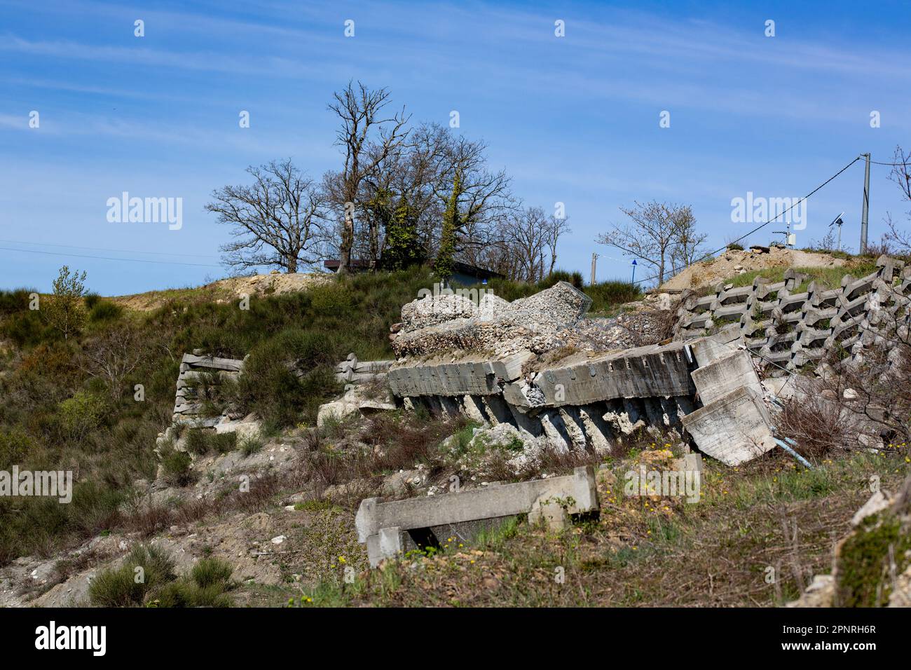 Collapsed retaining wall, Monte Staffola landslide Reggio Emilia Italy ...