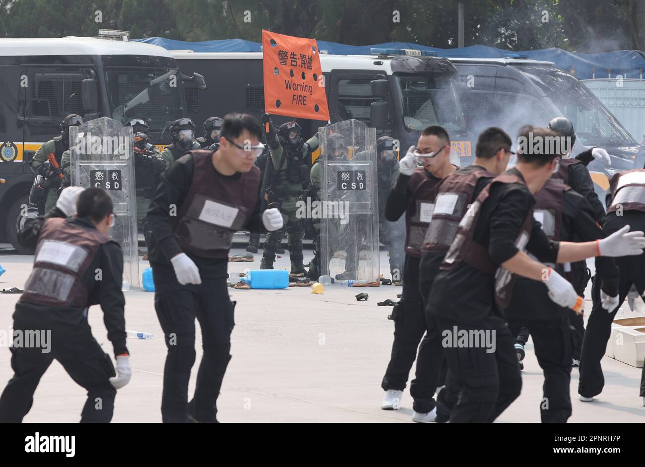 Open day of Hong Kong Correctional Services Academy in Stanley. A demonstration of crowd control ...