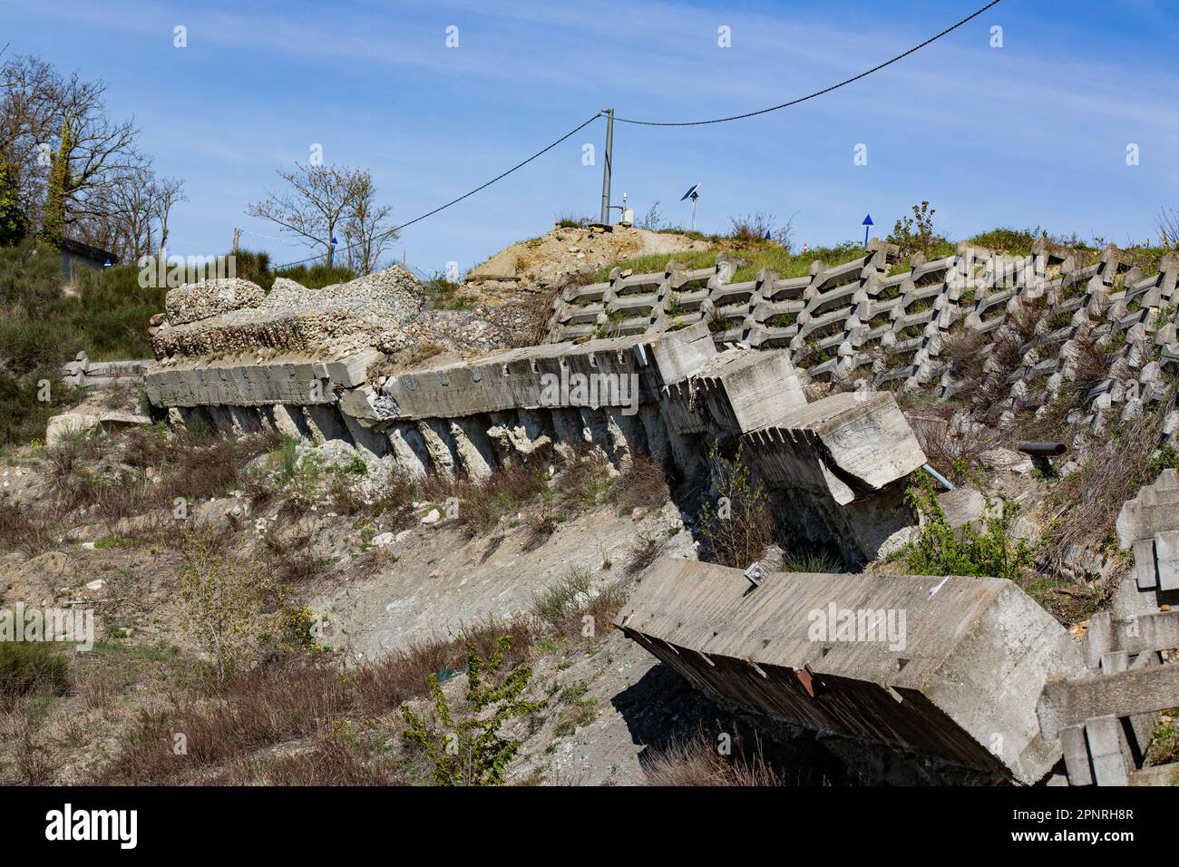 Collapsed retaining wall, Monte Staffola landslide Reggio Emilia Italy ...