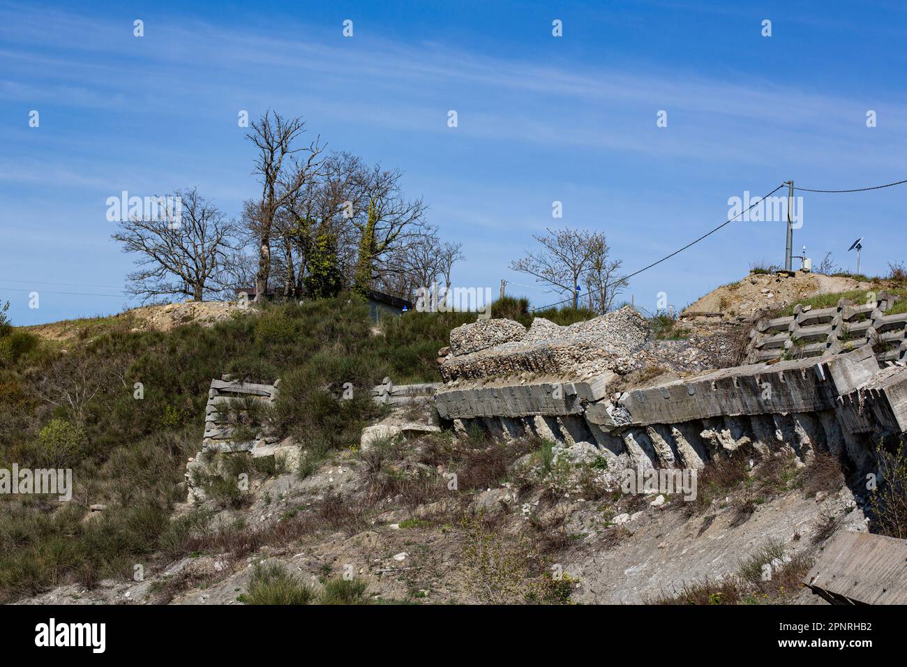 Collapsed retaining wall, Monte Staffola landslide Reggio Emilia Italy ...