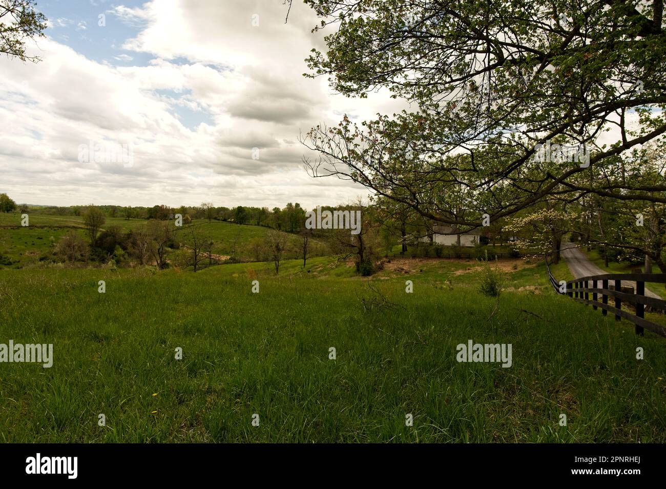 United States: April, 15 2023: Pasture sits quiet along Millville Road ...
