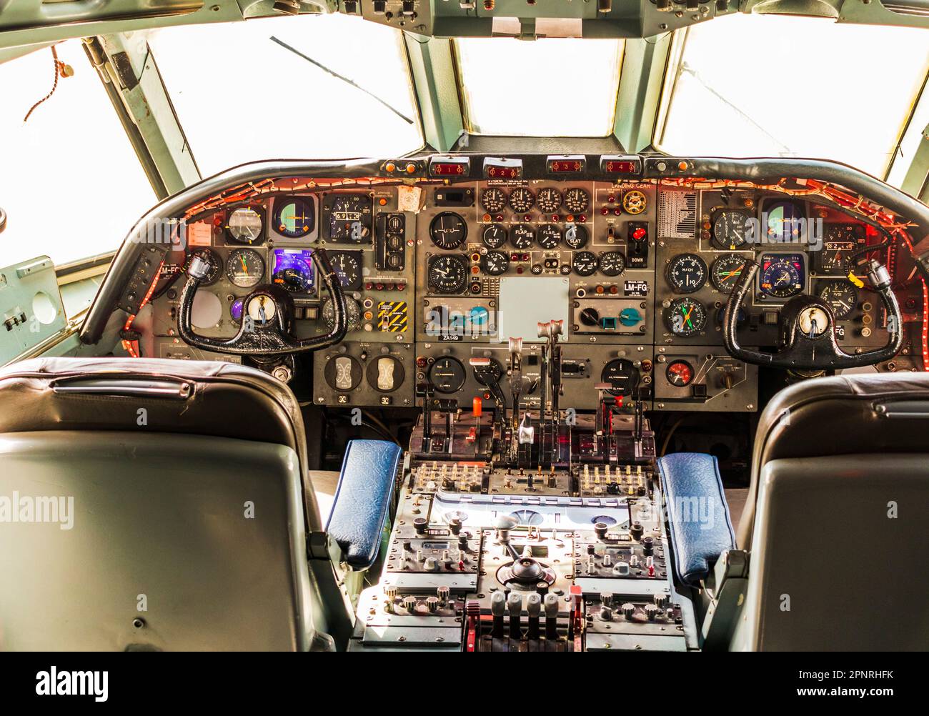Shot of the cockpit of an old airplane Stock Photo - Alamy