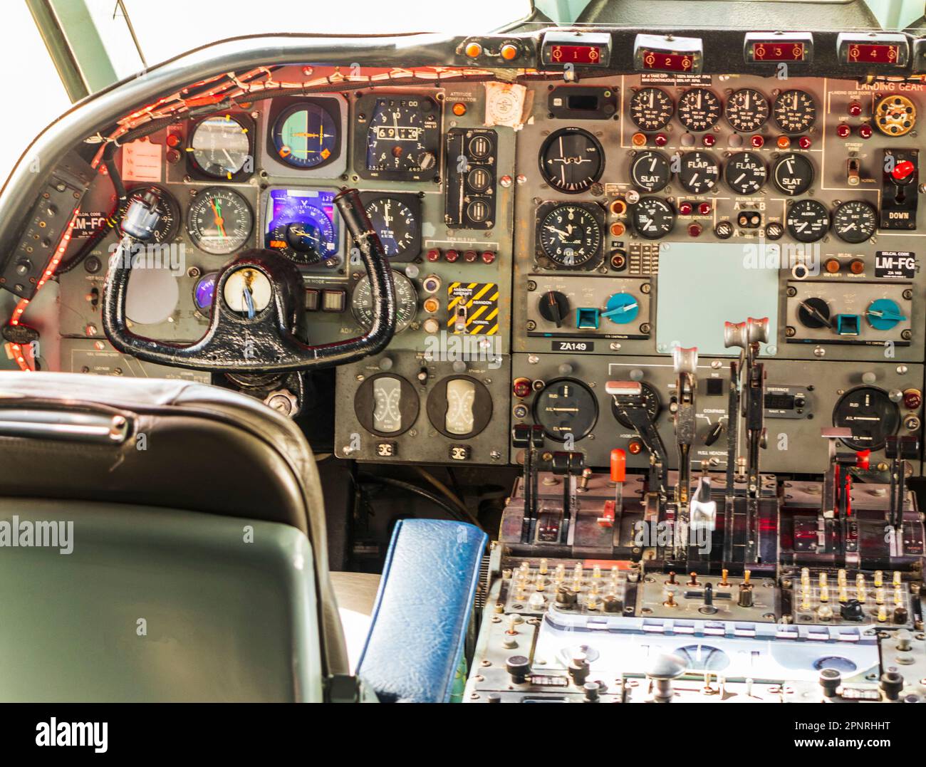 Shot of the cockpit of an old airplane Stock Photo - Alamy