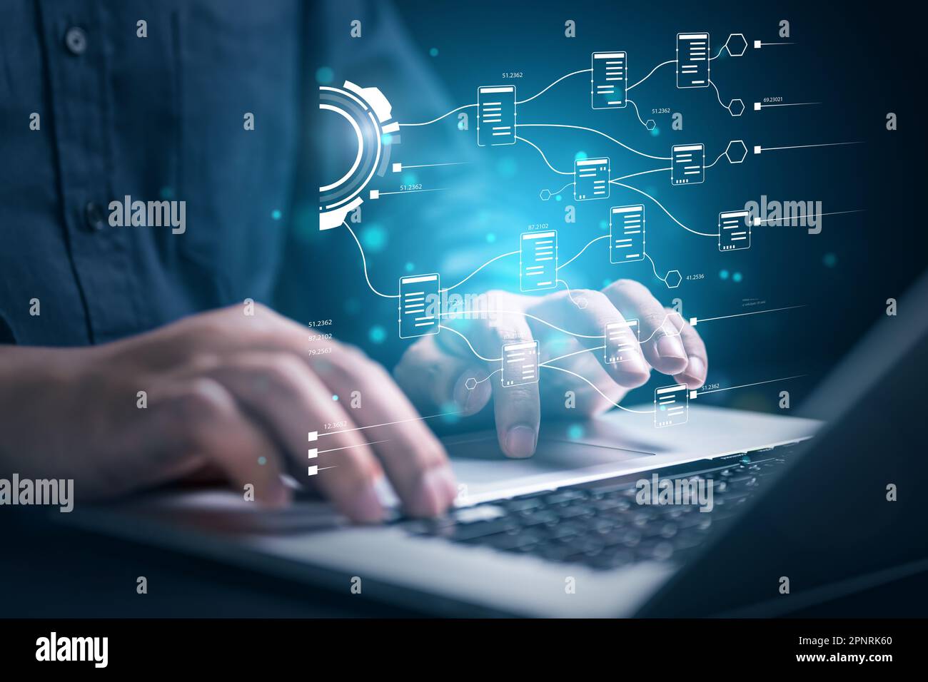 business analysis multi node processing icon technology with laptop ...