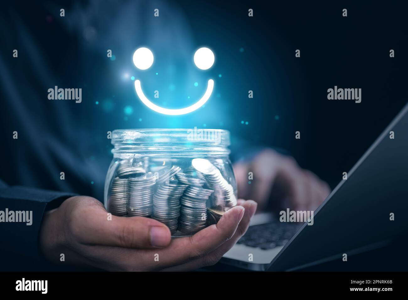 best security for money saving. smiling with happy money saving in bank ...