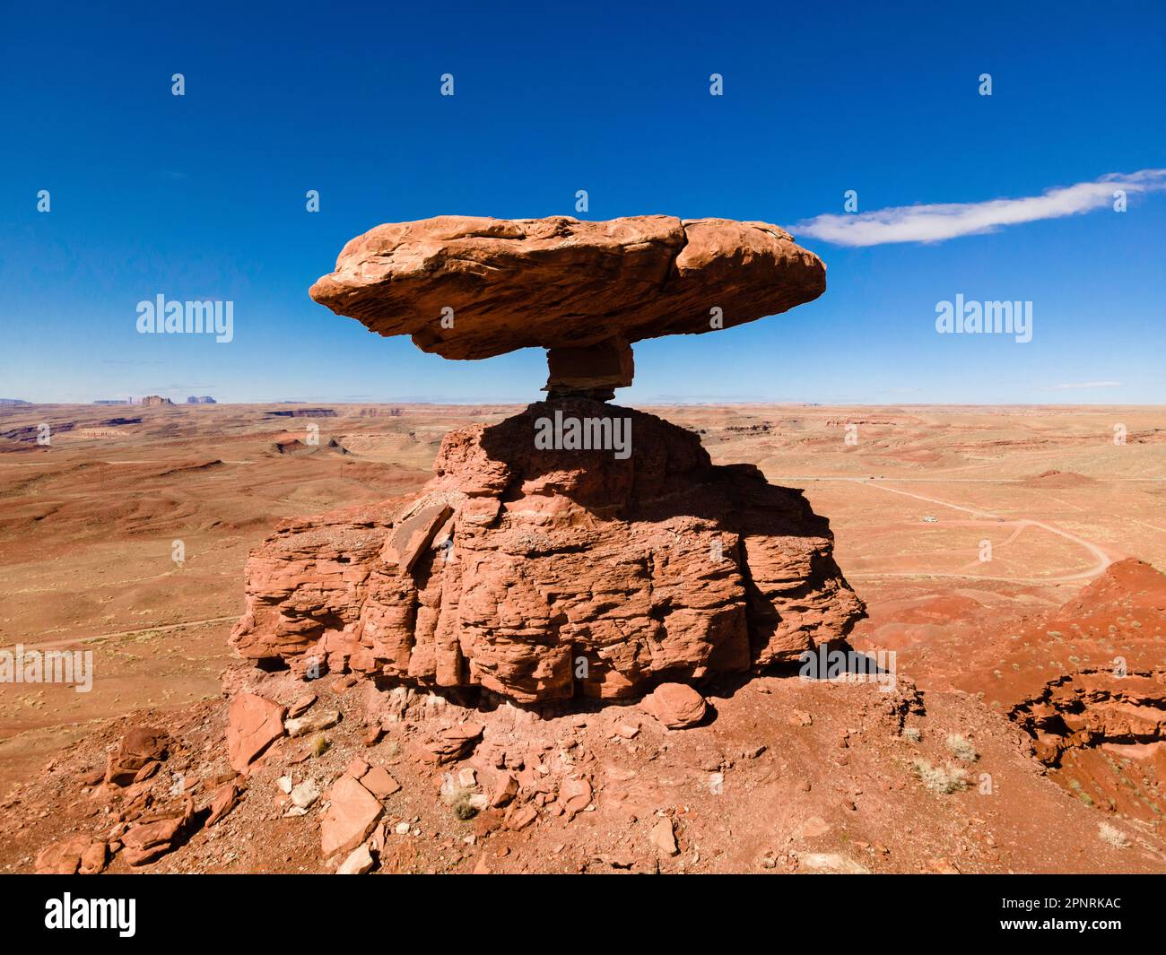 Aerial photograph of Mexican Hat rock on a beautiful, sunny morning ...