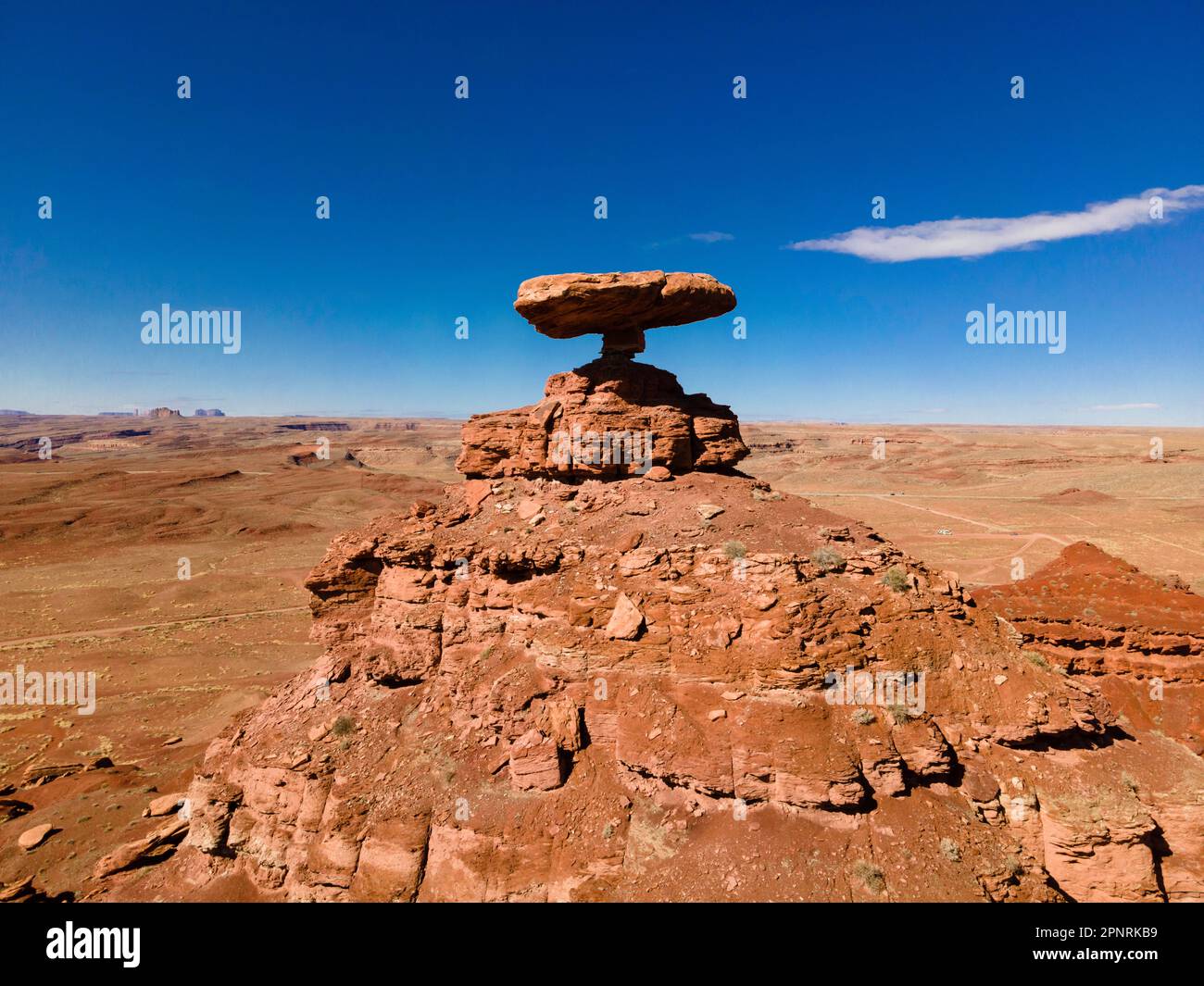 Aerial photograph of Mexican Hat rock on a beautiful, sunny morning ...