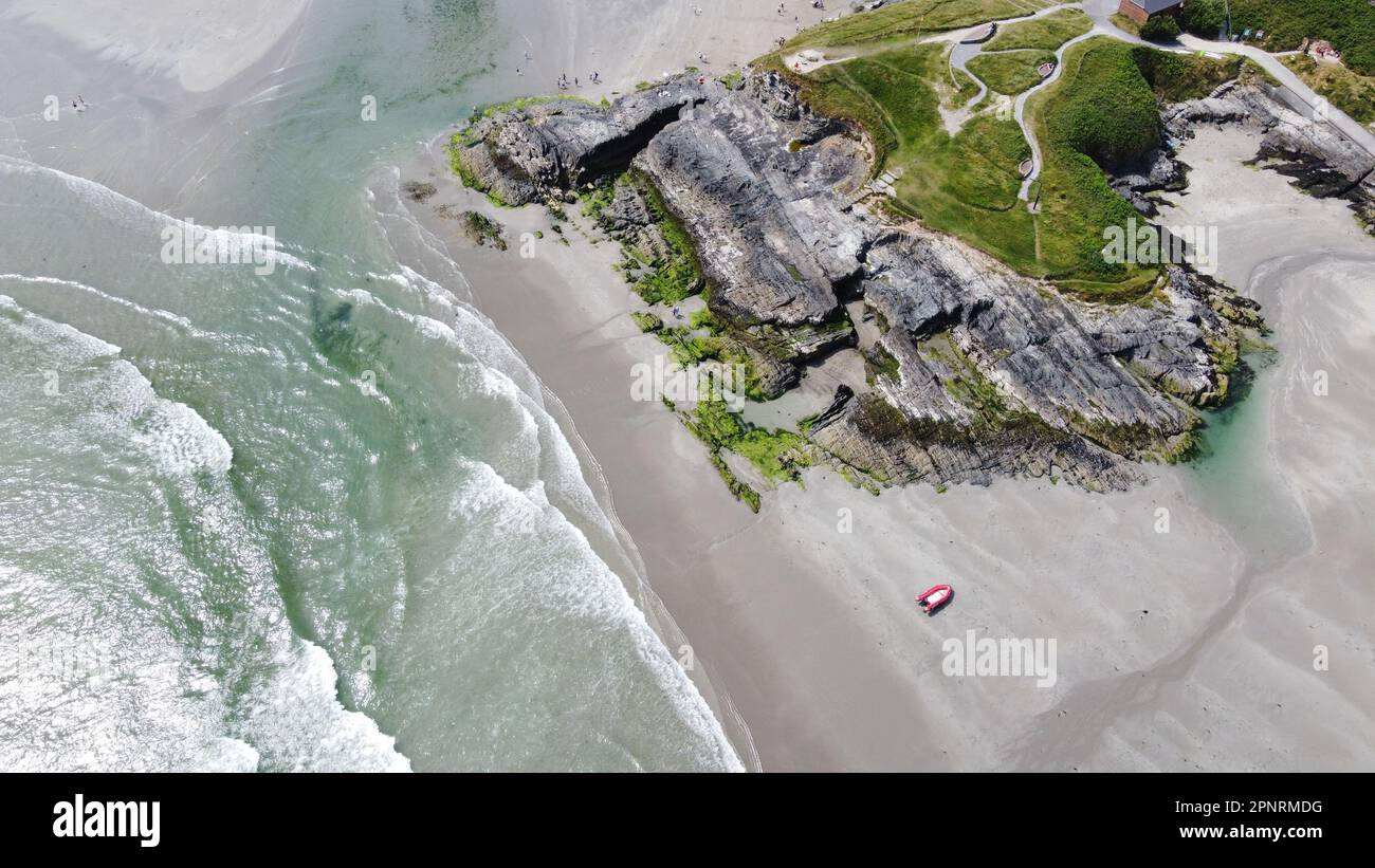 Top view of a rocky promontory on the seashore. Seaside landscape ...