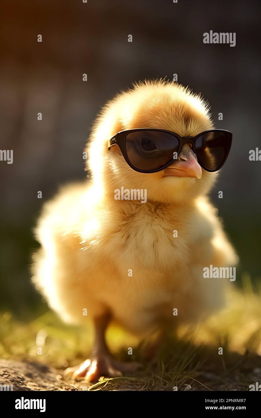 Crazy chick cool with black sunglasses. Illustration Stock Photo - Alamy