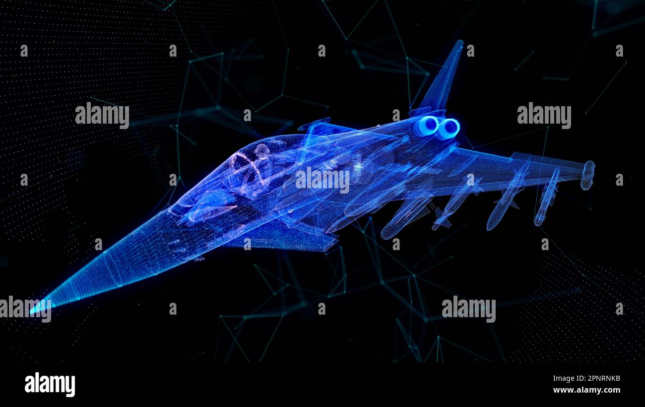 Fighter jet. Glow particles virtual Air plane. Aviation air force ...