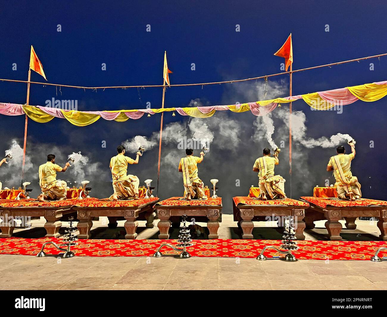 Morning Arti of Ganga Maa River at Assi Ghats at Varanasi Stock Photo ...
