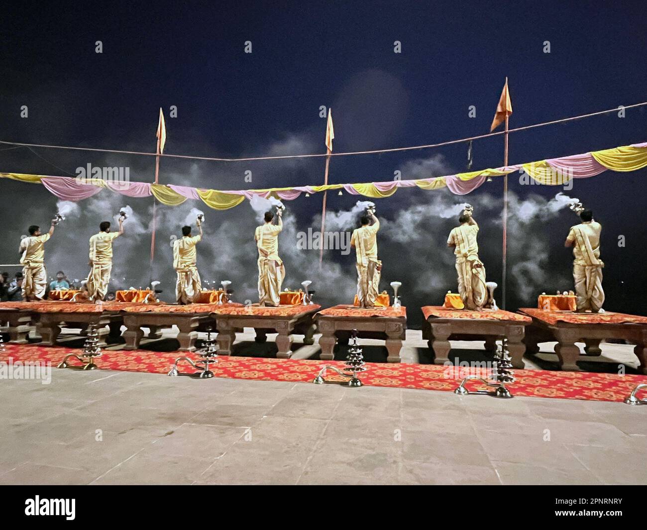 Morning Arti of Ganga Maa River at Assi Ghats at Varanasi Stock Photo ...