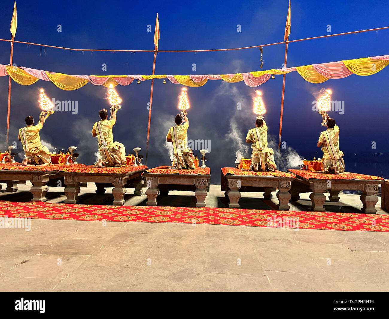 Morning Arti of Ganga Maa River at Assi Ghats at Varanasi Stock Photo ...