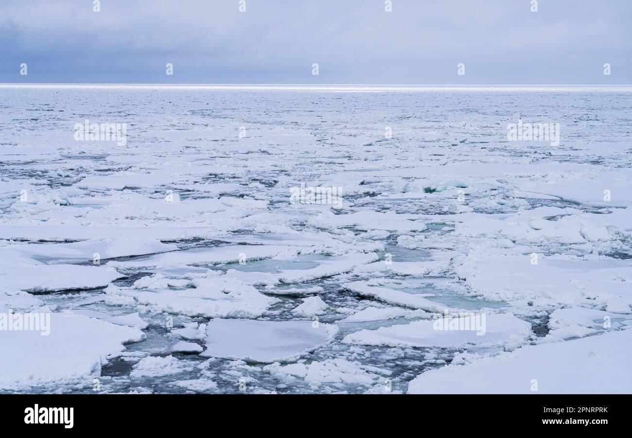 Drift ice on the Sea of Okhotsk near Abashiri, Hokkaido, Japan Stock ...