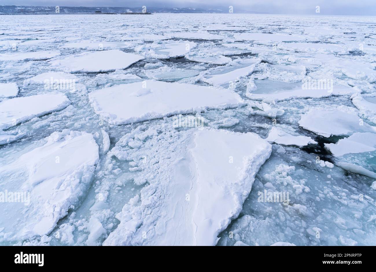 Drift ice on the Sea of Okhotsk near Abashiri, Hokkaido, Japan Stock ...