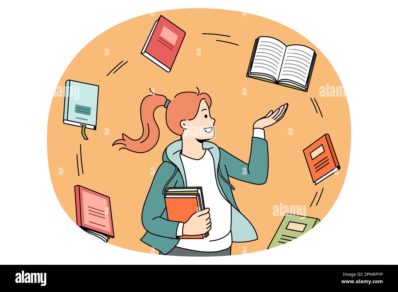 Education and reading books concept. Smiling girl student standing and ...