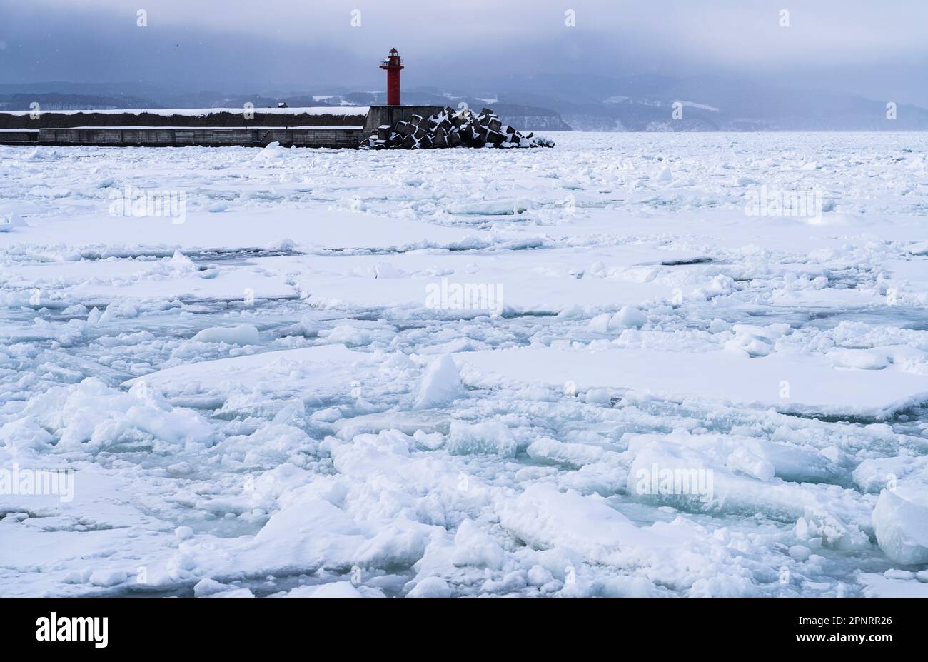 Drift ice on the Sea of Okhotsk near Abashiri, Hokkaido, Japan Stock ...