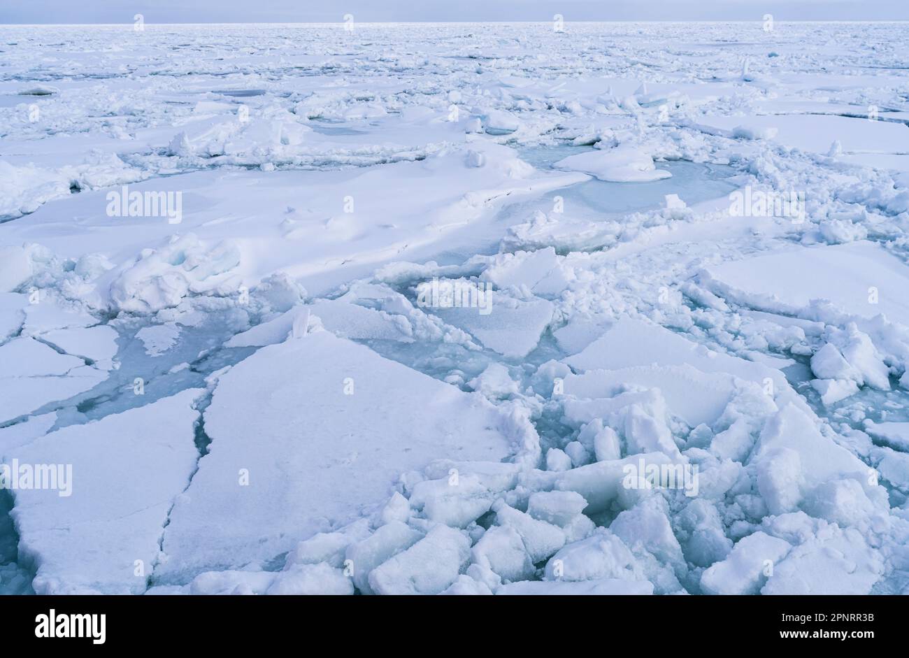 Drift ice on the Sea of Okhotsk near Abashiri, Hokkaido, Japan Stock ...